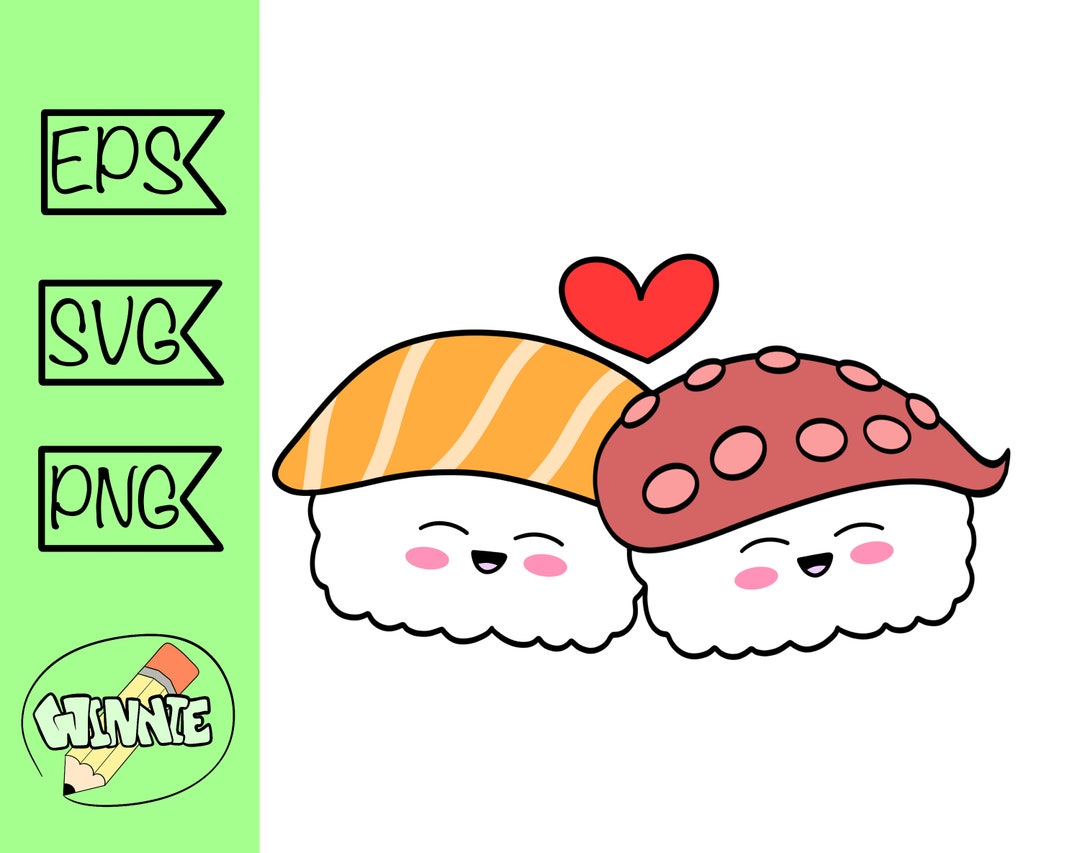 Kawaii Valentine Clipart Sushi Svg Kawai Food Cute Sushi Png Printable ...