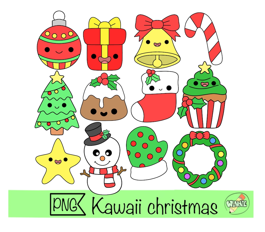 Kawaii Christmas Clipart Png Sticker Cartoon Printable Scrapbook Santa ...
