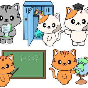 Cat Clipart School Cat Digital Planner Stickers Kitten Teacher ...