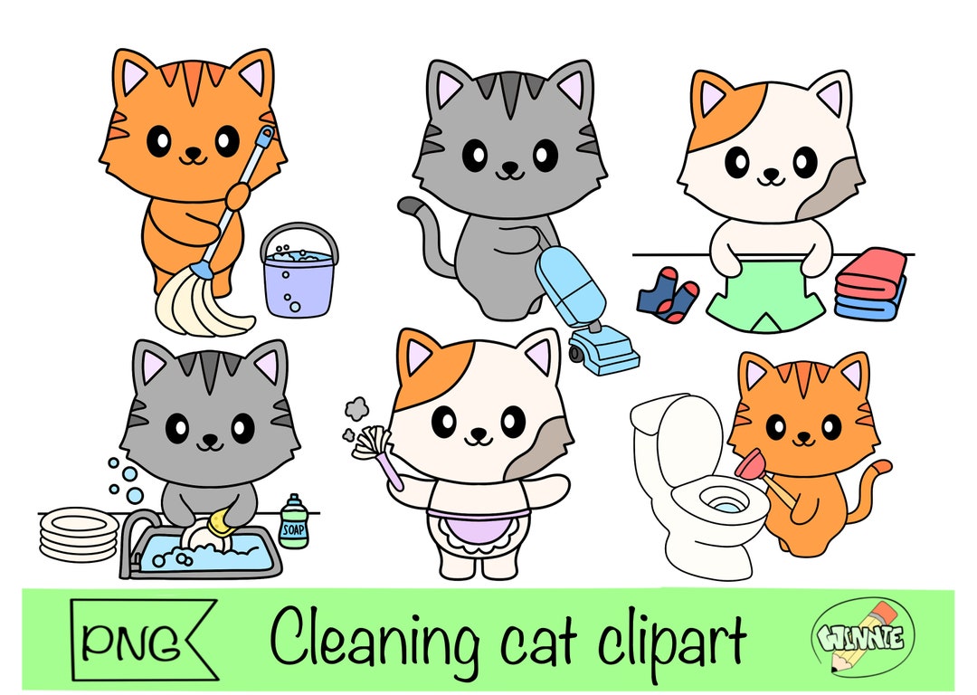 Cat Clipart Cat Planner Sticker Cleaning Kawaii Cat Chore Daily ...
