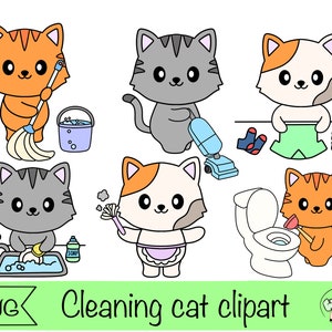 Cat Clipart Cat Planner Sticker Cleaning Kawaii Cat Chore Daily ...