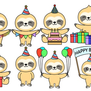 Birthday Sloth Clipart Sloth Digital Planner Sticker Printable Birthday ...