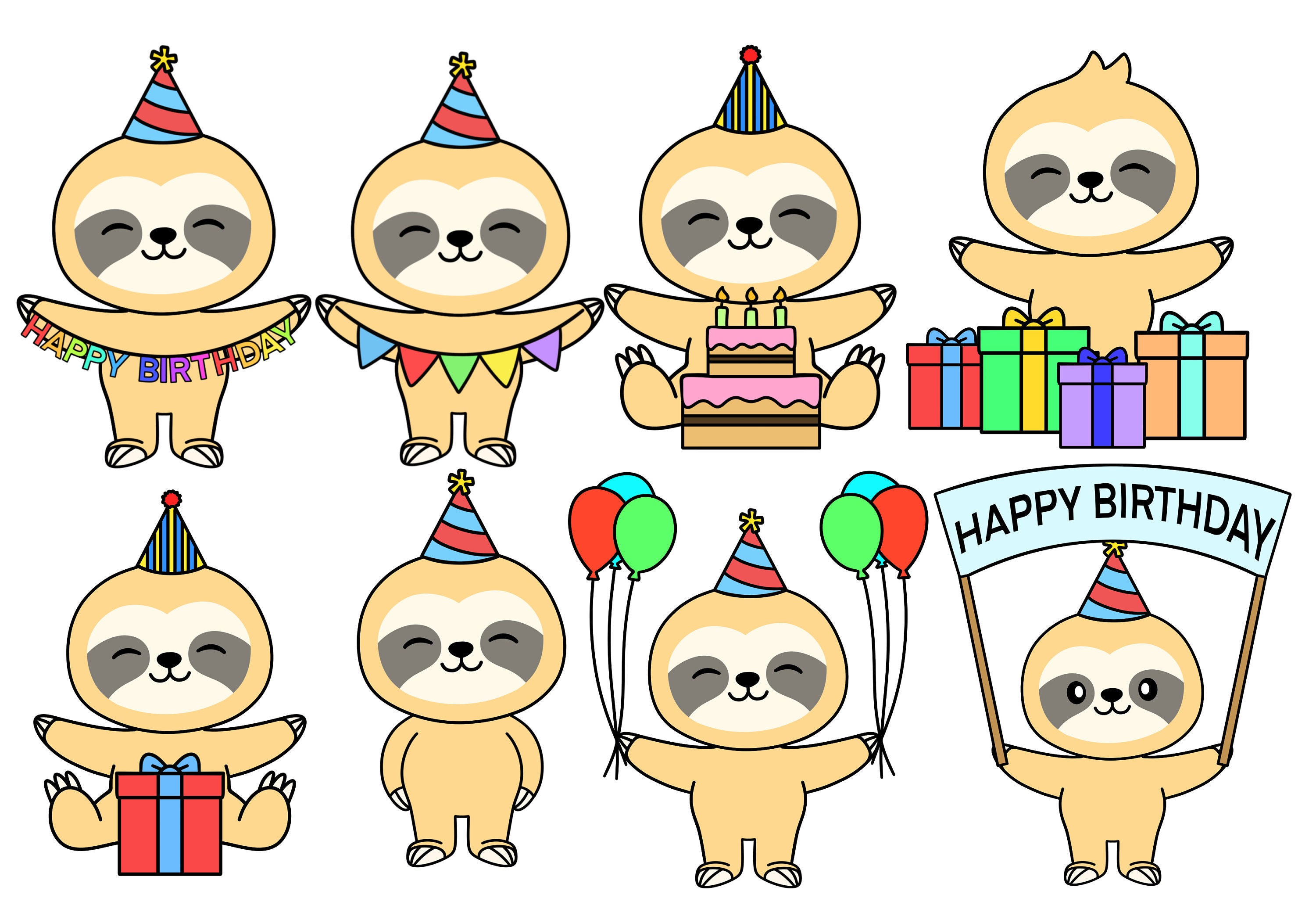 Birthday Sloth Clipart Sloth Digital Planner Sticker Printable Birthday ...