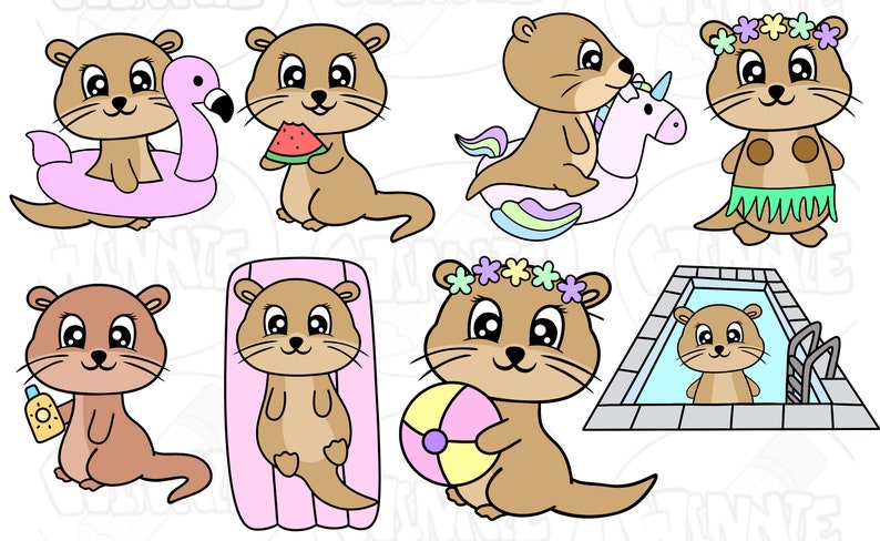 Cute Otter Clipart Pool Party Vector Png Beach Party Summer - Etsy