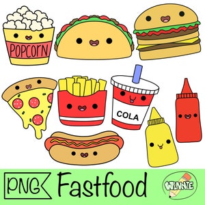 Kawaii Fastfood Clipart Cute Food Png Digital Sticker Printable Cartoon ...
