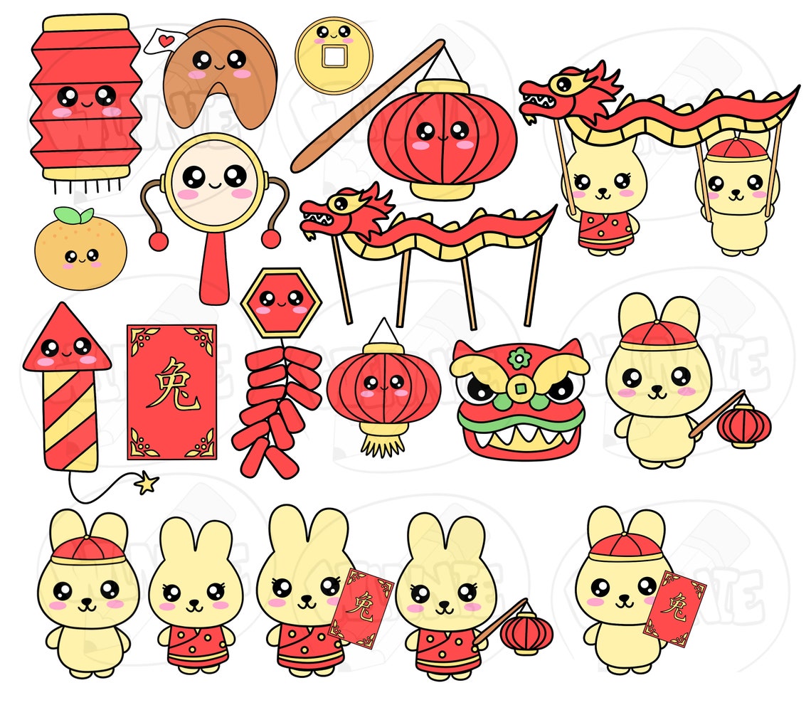 Cute Chinese New Year Clipart Kawaii Rabbit - Year of the Rabbit Lunar ...