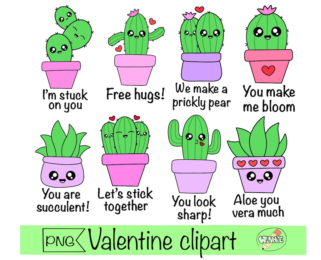 Cute Valentine Cactus Clipart Cactus Quotes Png Valentines Day Digital ...