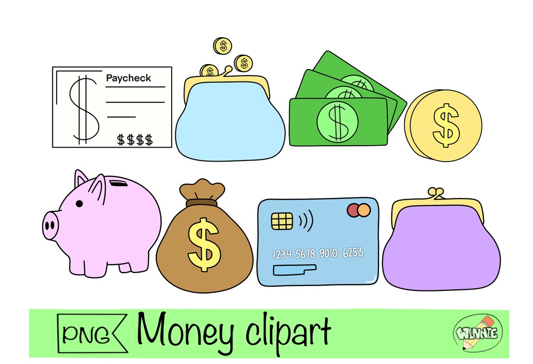 Kawaii Money Clipart Credit Card Piggy Bank Png Digital Stickers Money ...