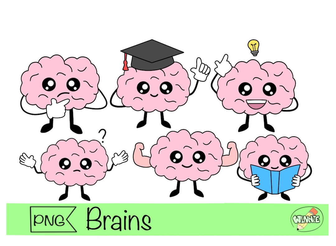 Cute Brains Clipart Brains Funny Cartoon Brain Vector - Etsy