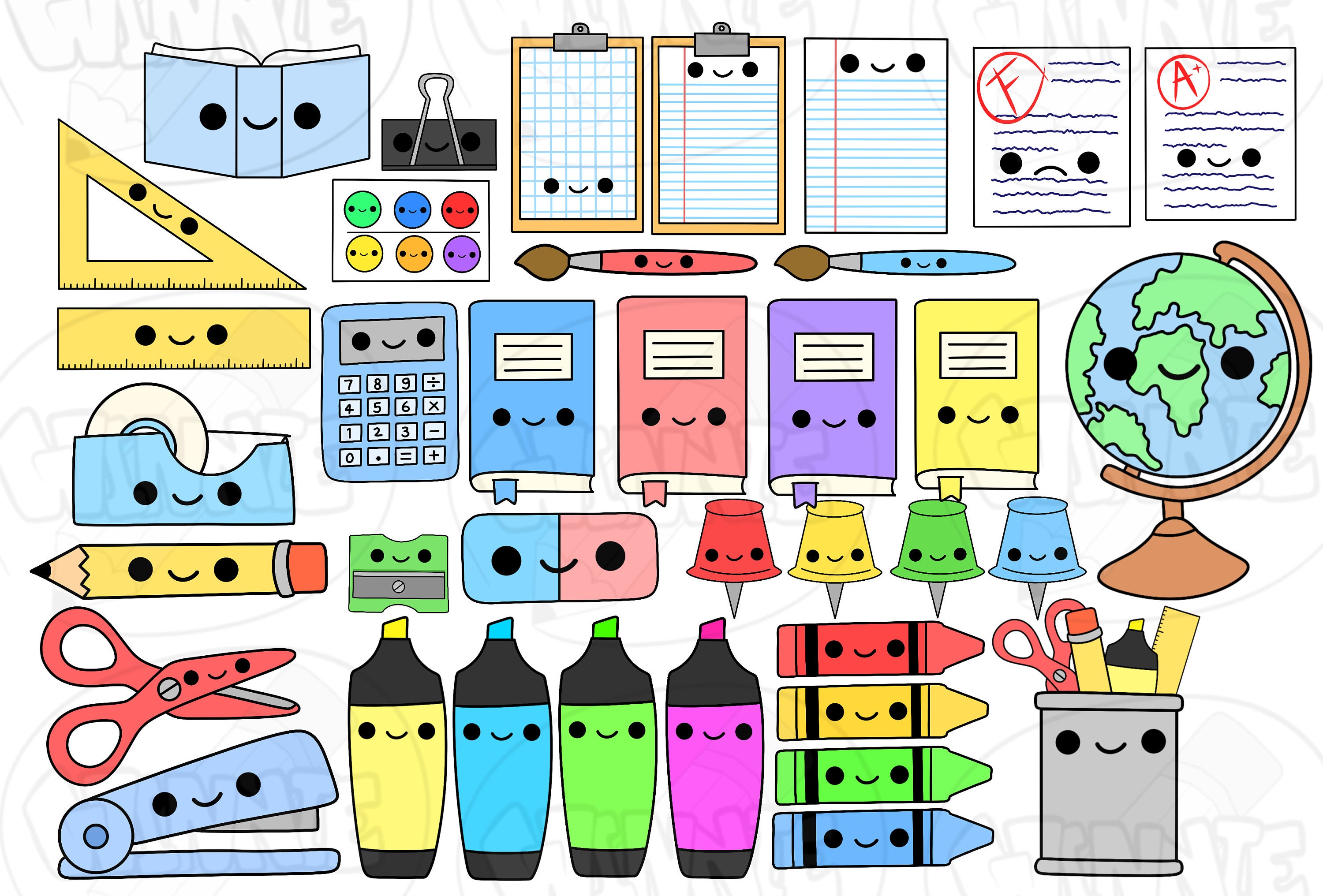 Kawaii School Clipart Vector School Clip Art Cute School Items - Etsy ...