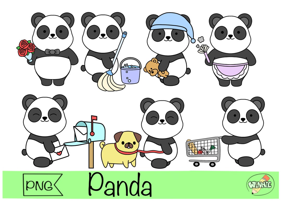 Panda Clipart Digital Stickers Panda Bear Daily Planner Stickers Kawaii ...