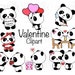 Panda Clipart Digital Stickers Panda Valentines Day Kawaii Love Animal ...