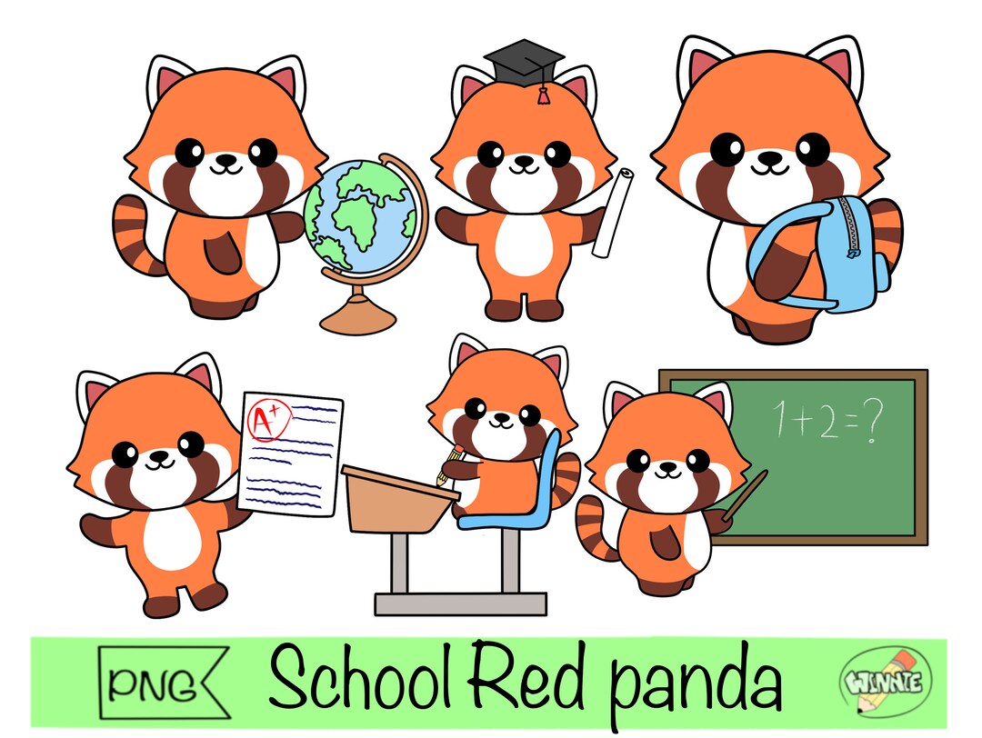 Cute Red Panda Clipart School Panda Stickers Printable Red Panda ...