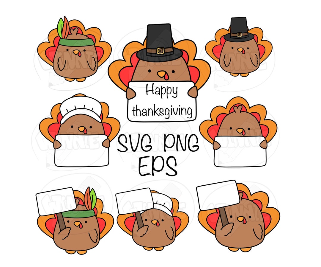 Cute Thanksgiving Clipart Printable Name Tag Labels Kawaii Turkey ...