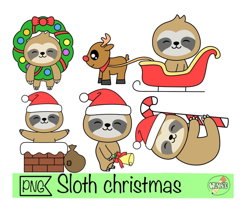 Christmas Sloth Clipart Sloth Png Christmas Animal Sticker for Planner ...
