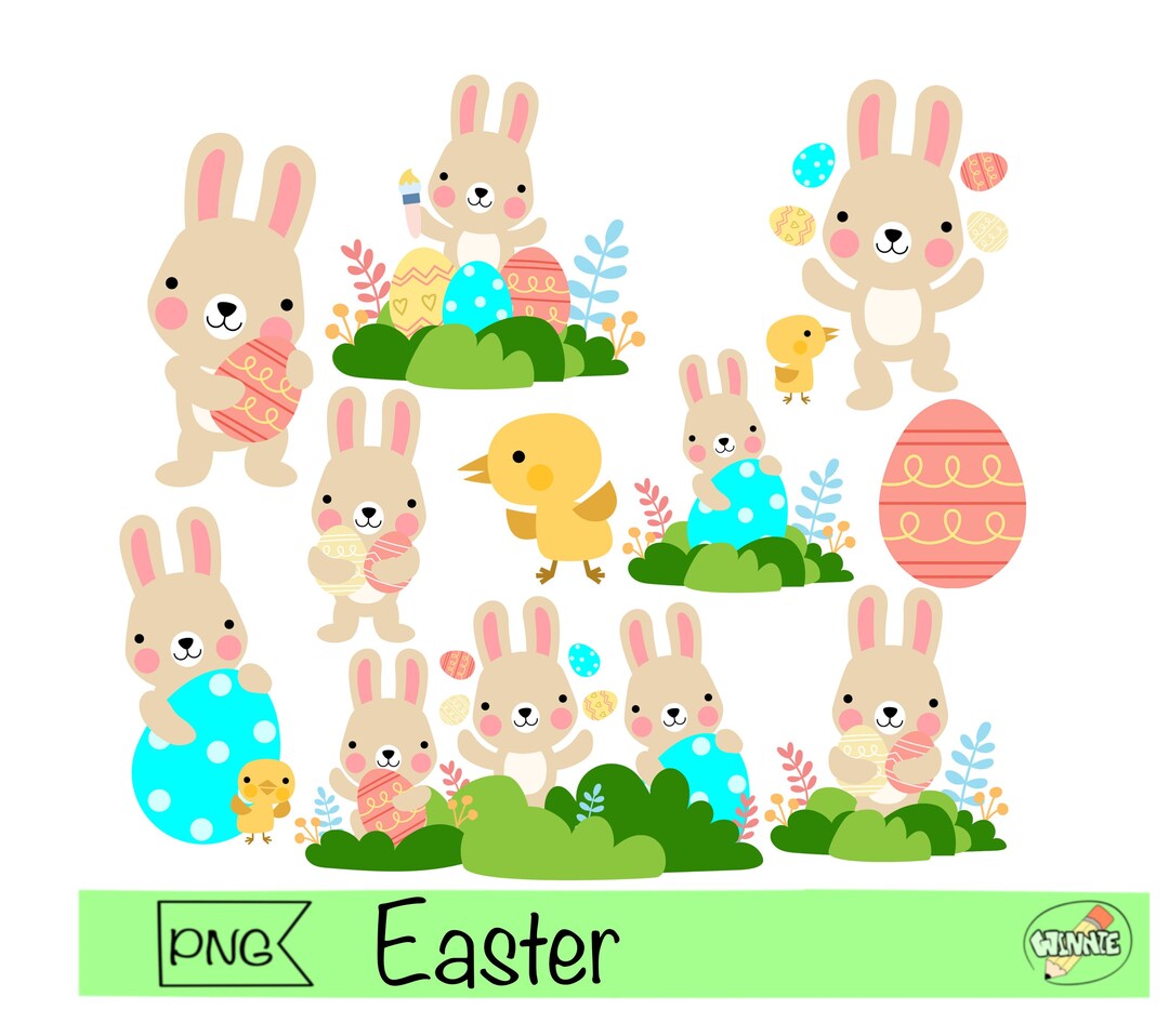 Kawaii Easter Clipart Easter Bunny Png Digital Sticker for Planner ...