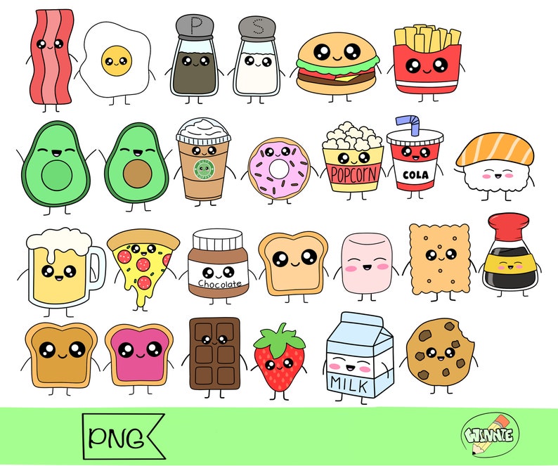 Kawaii Valentine Clipart Food Perfect Match Printable Sticker Valentine ...
