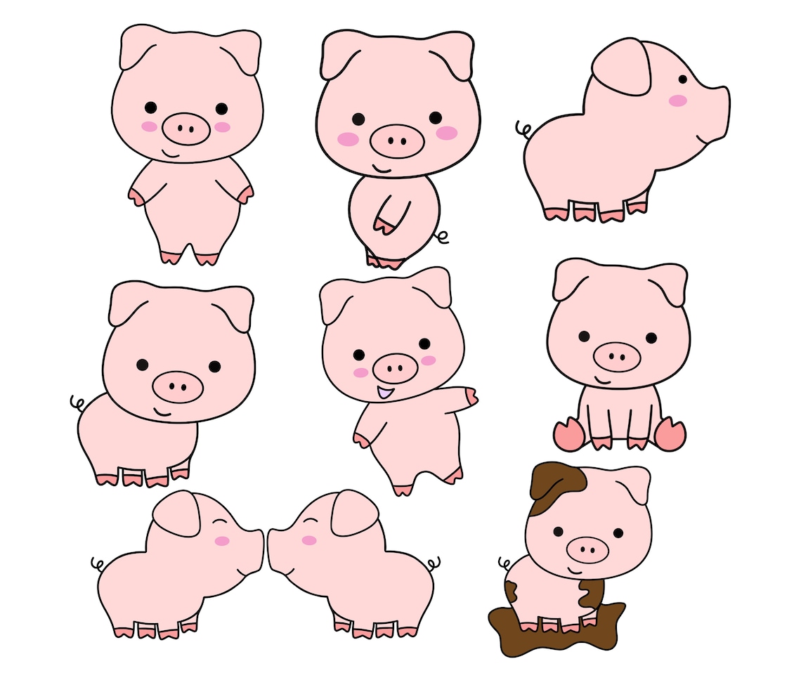 Pig Clipart Cute Piggy Vector Clipart Kawaii Piglet Png - Etsy Australia