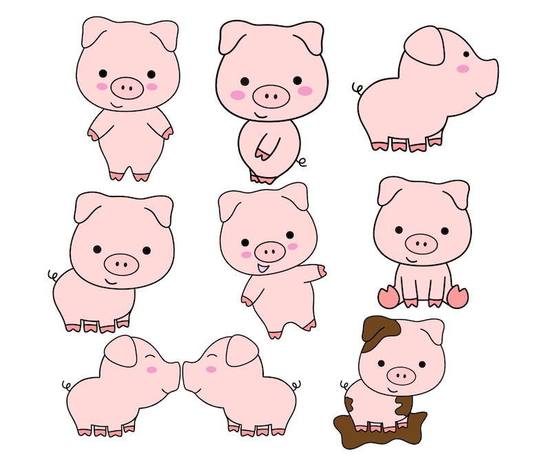 Pig Clipart Cute Piggy Vector Clipart Kawaii Piglet Png - Etsy