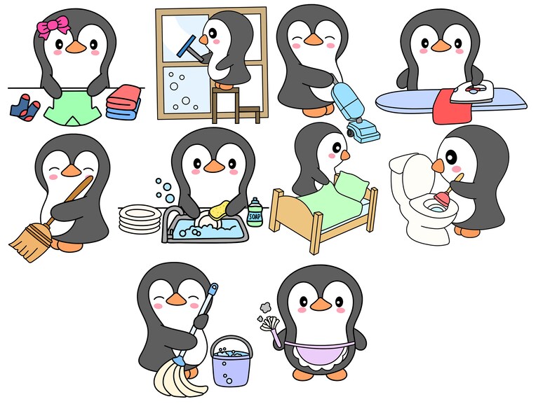 Penguin Clipart Cleaning Chores Penguin Kawaii Penguin Goodnotes ...