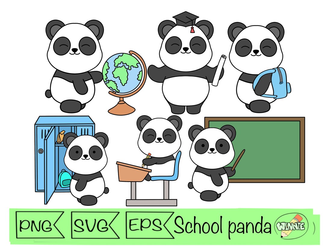 Panda School Clipart Svg Back to School Panda Svg Cute Graduation Panda ...