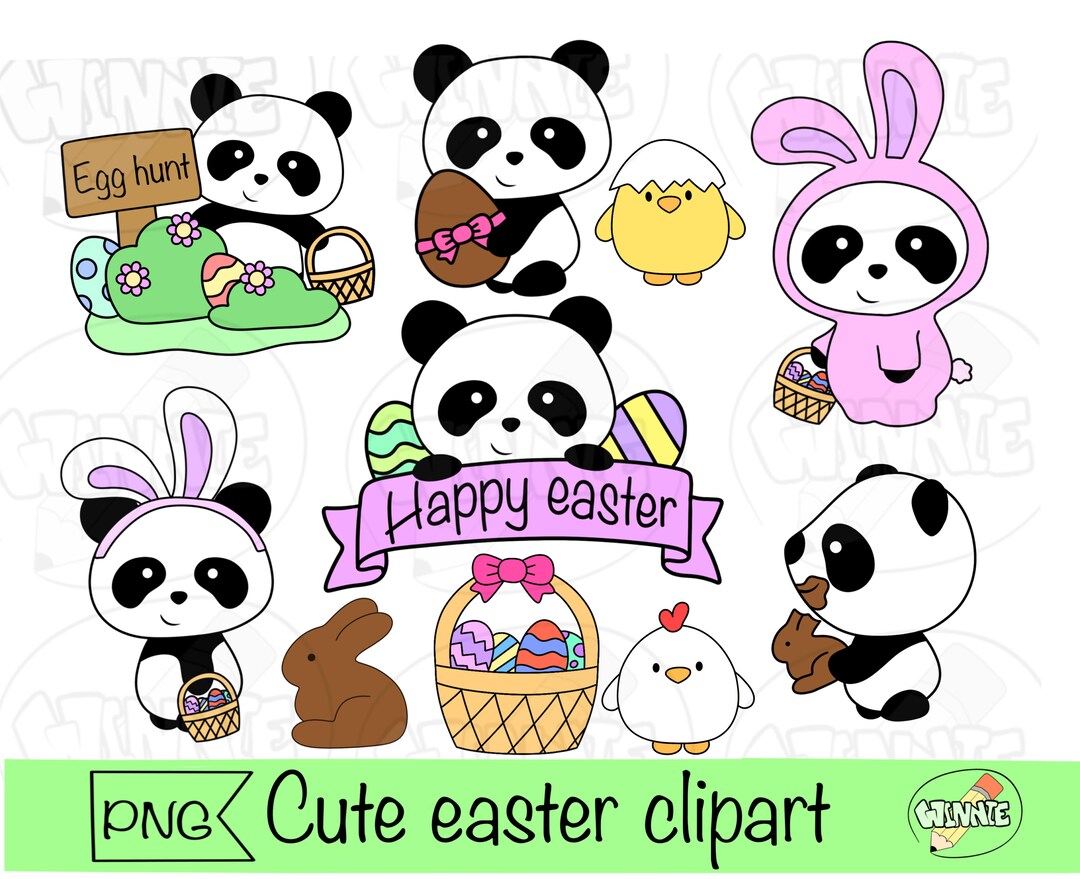 Panda Clipart Digital Stickers Easter Clipart Kawaii Easter Cute Animal ...