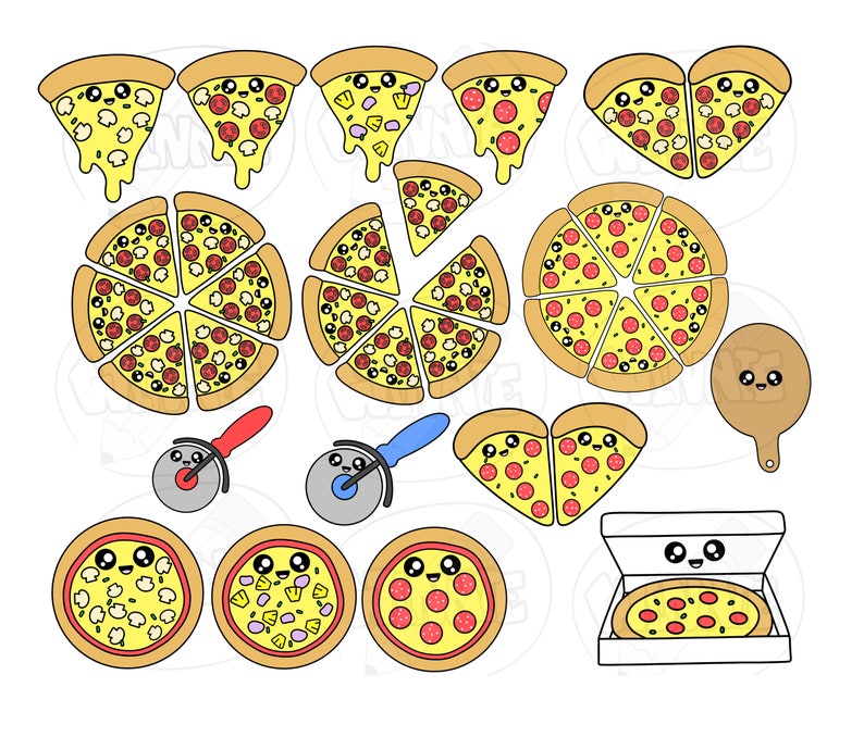 Kawaii Pizza Clipart Pizza Party Digital Stickers Food Pizza - Etsy