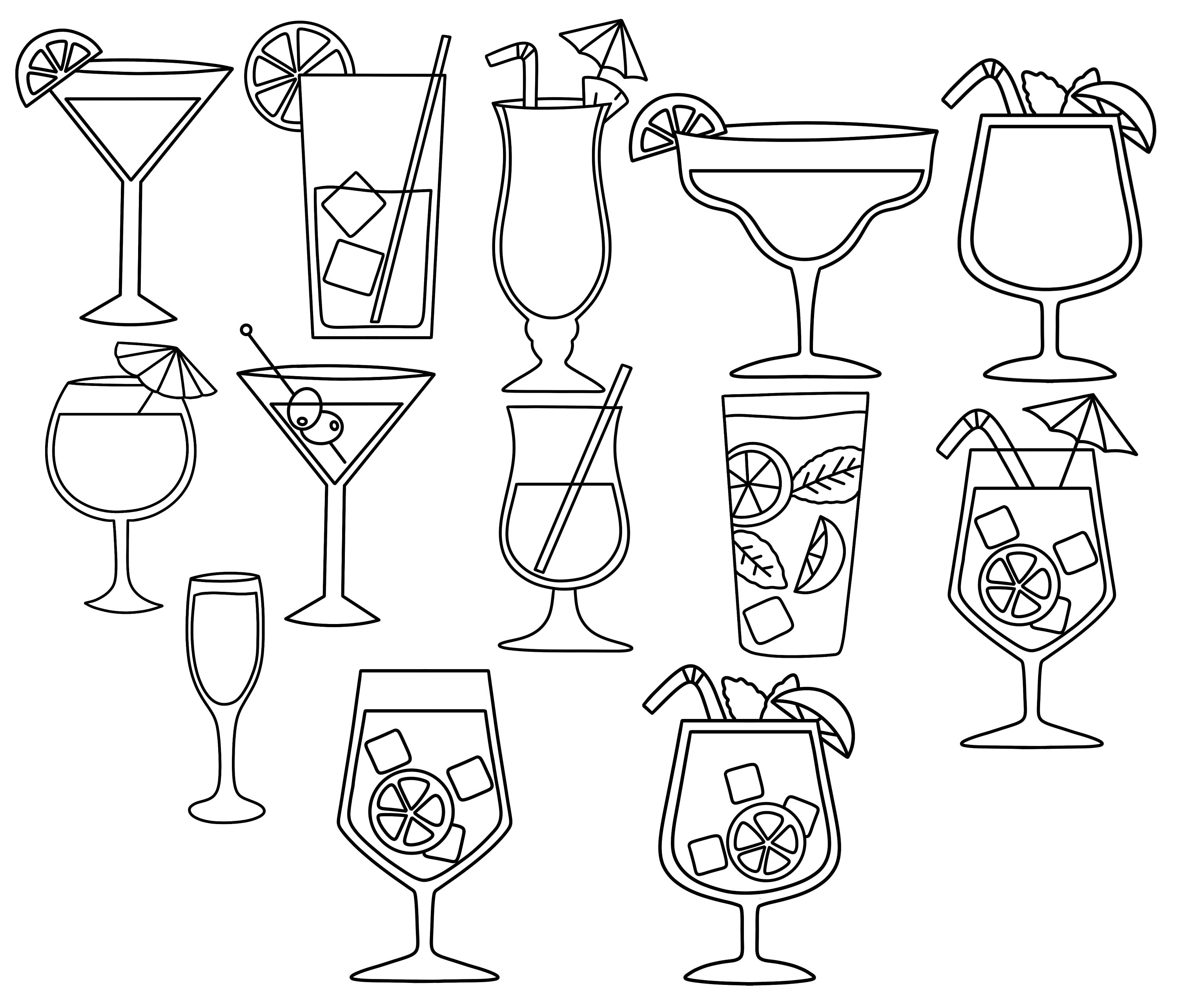 Cocktail Svg Clipart Cocktail Outline Svg Alcohol Drinks Commercieel ...