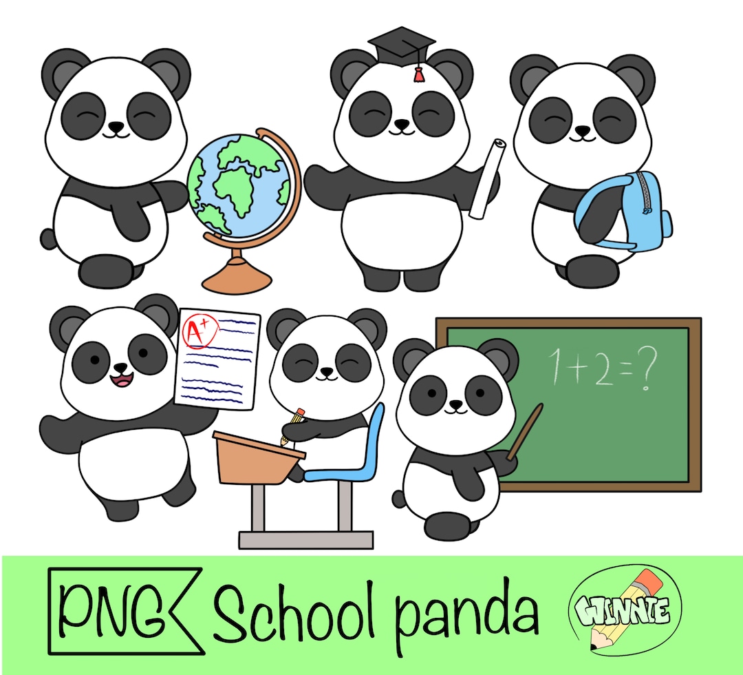 Panda Clipart School Panda Digital Sticker Goodnotes Back to School ...