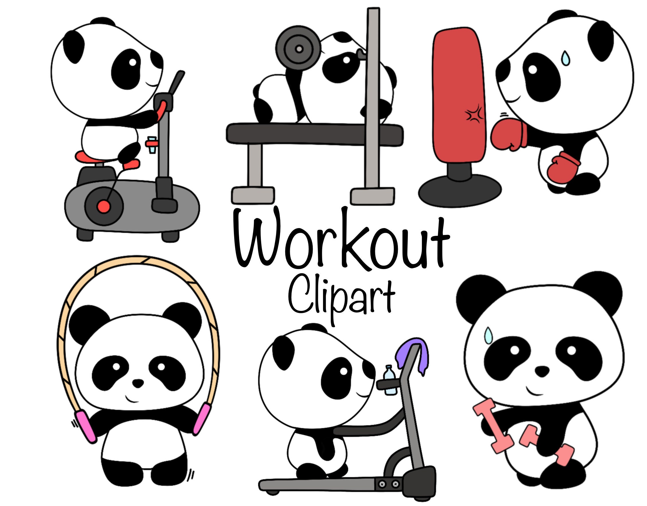 Panda Clipart Kawaii Fitness Panda Digital Stickers Fitness - Etsy Canada
