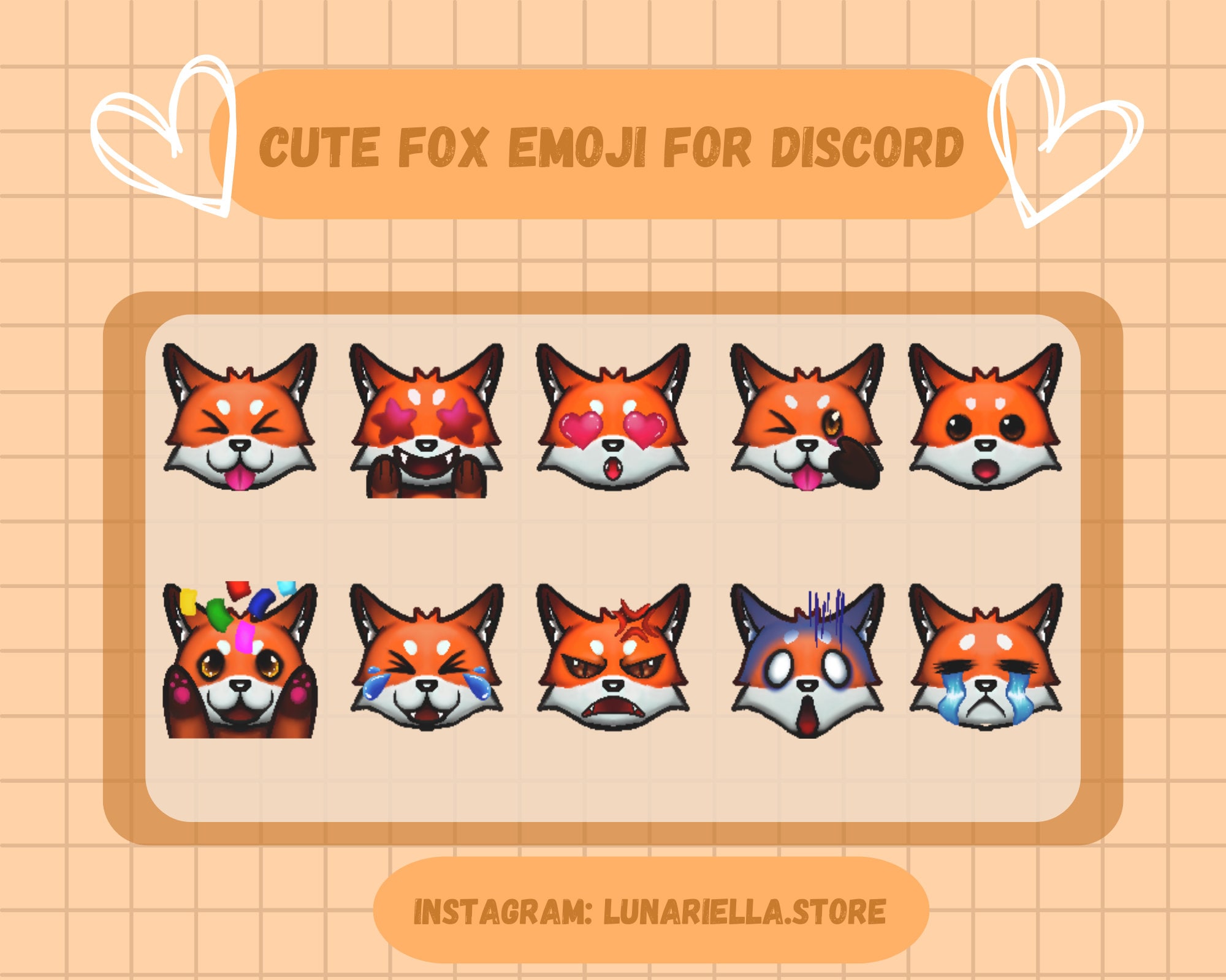 Cute Fox Emoji for Discord | Fox Emoticons | Twitch | Instant Download ...