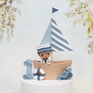 Baby Boy and Sailboat Cake Topper, Made of Lightweight Air Dry Clay ...