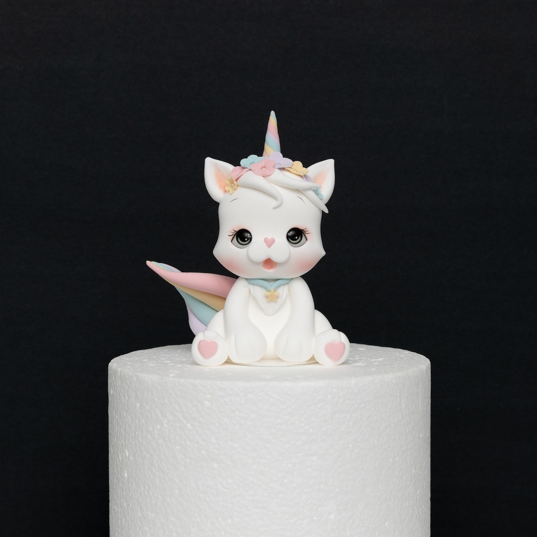 White Kitten Cake Topper, Made of Lightweight Air Dry Clay, Cat Cake ...