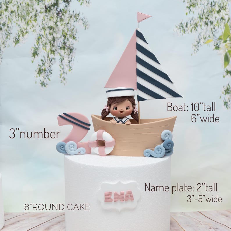 Baby Girl and Sailboat Cake Topper, Made of Lightweight Air Dry Clay ...