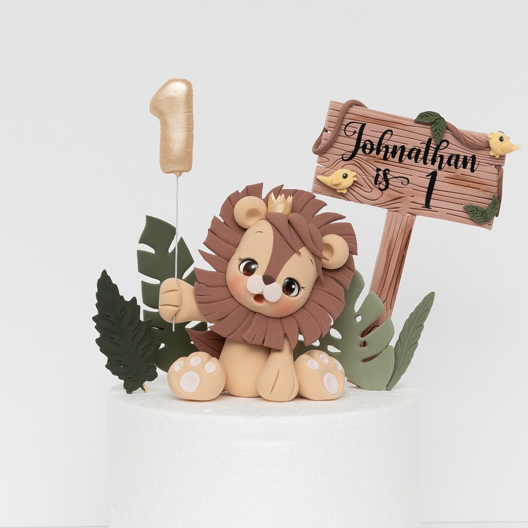 Cute Lion Cake Topper, Made of Lightweight Air Dry Clay, With Leaves ...