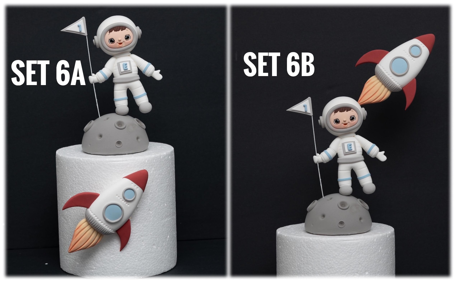 Astronaut Cake Topper, Rocket Cake Topper, Made of Lightweightt Air Dry ...