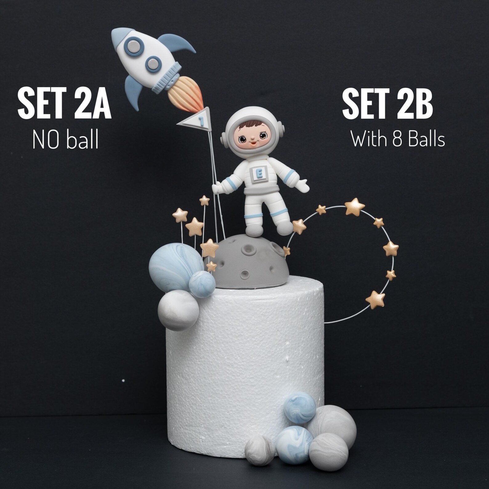 Astronaut Cake Topper, Rocket Cake Topper, Made of Lightweightt Air Dry ...