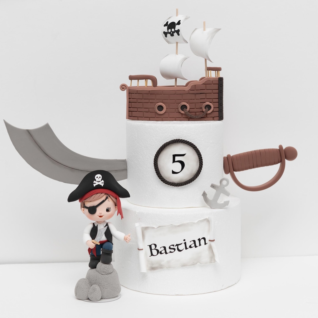 Pirate Cake Topper, Made of Lightweight Air Dry Clay, Pirate Ship Cake ...
