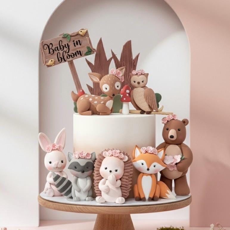 Woodland Animal Cake Topper Made of Lightweight Air Dry Clay: Bear ...
