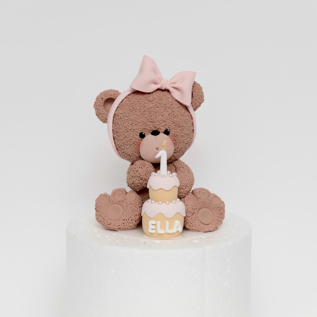 Cute Bear and Mini Cake Cake Topper Made of Light-weight Air Dry Clay ...