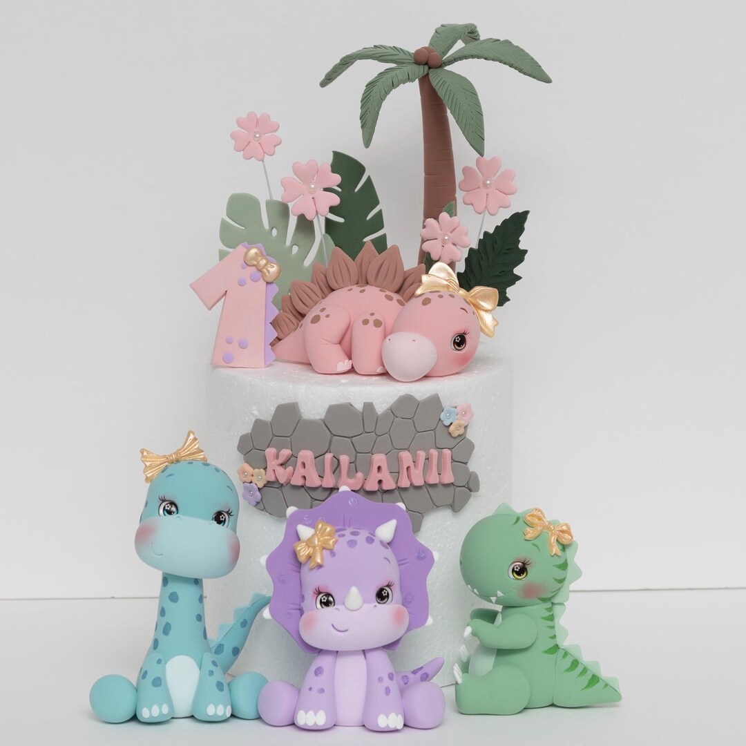 Baby Girl Dinosaur Cake Topper Made of Lightweight Air Dry Clay ...
