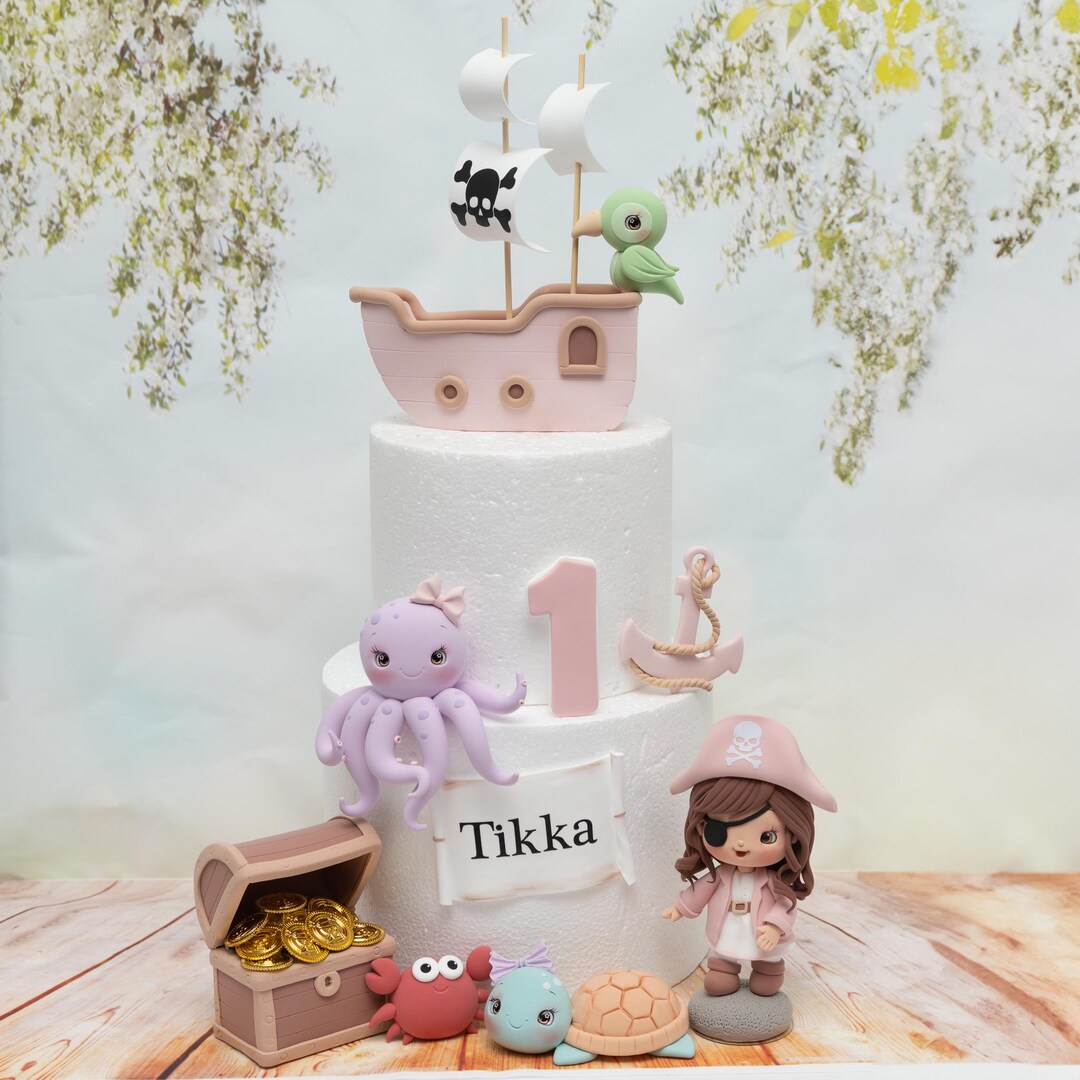 Girl Pirate Cake Topper, Made of Lightweight Air Dry Clay, Pirate Ship ...
