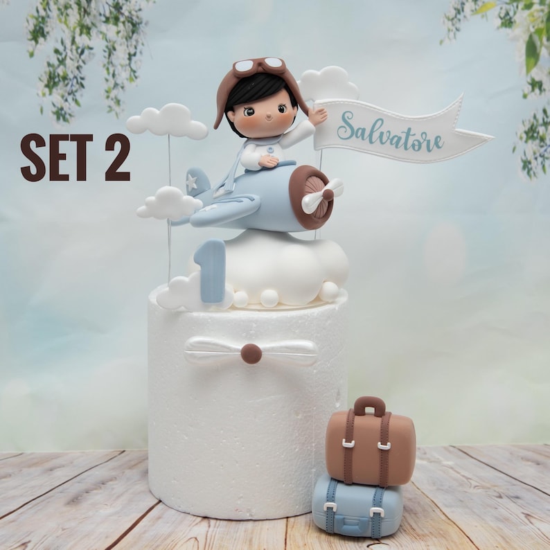 Baby on Plane Cake Topper, Made of Lightweight Air Dry Clay, Aviator ...
