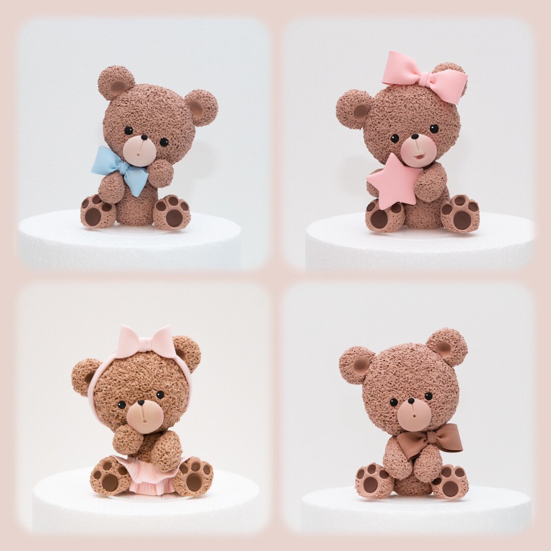 Cute Fuzzy Bear Cake Topper Made of Light-weight Air Dry Clay. Perfect ...