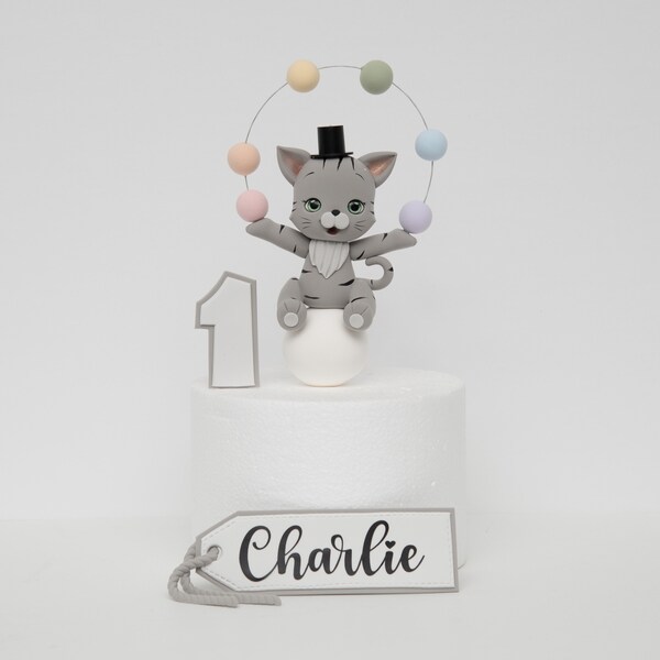 Gray Cat Birthday Cake Topper - Etsy