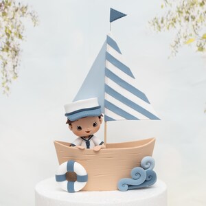Baby Boy and Sailboat Cake Topper, Made of Lightweight Air Dry Clay ...