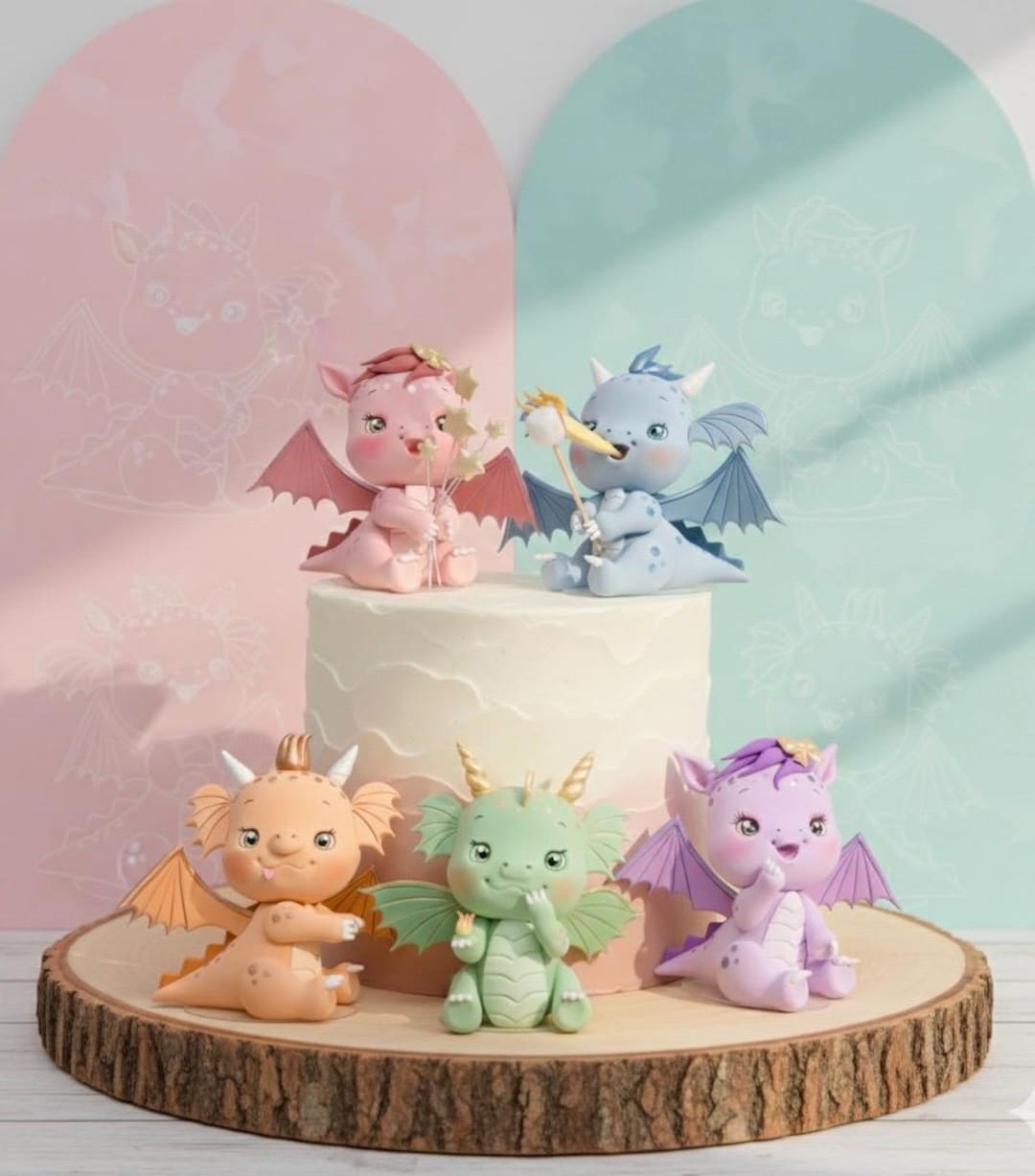 Baby Dragon Cake Topper Made of Lightweight Air Dry Clay, for Birthday ...
