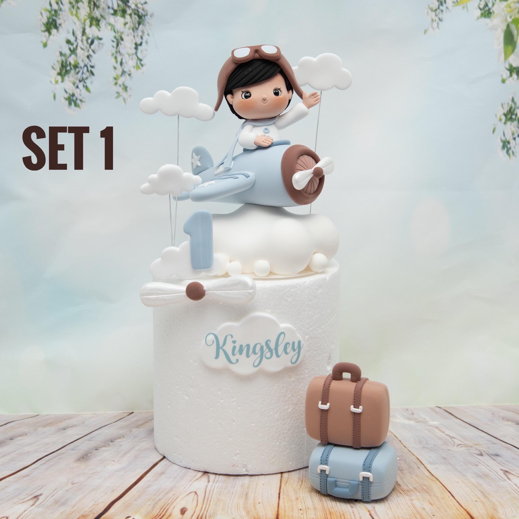 Baby on Plane Cake Topper, Made of Lightweight Air Dry Clay, Aviator ...