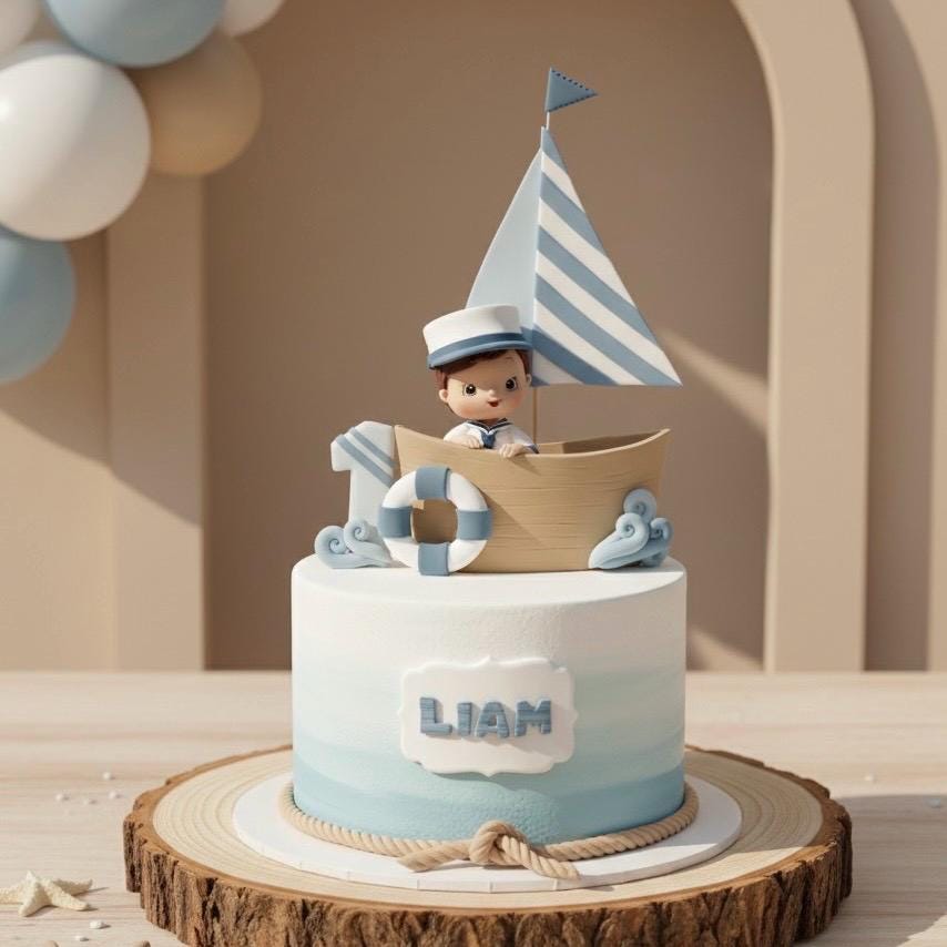Baby Boy and Sailboat Cake Topper, Made of Lightweight Air Dry Clay ...