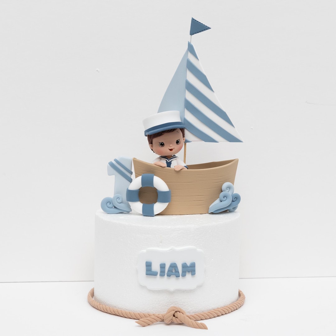 Baby Boy and Sailboat Cake Topper, Made of Lightweight Air Dry Clay ...